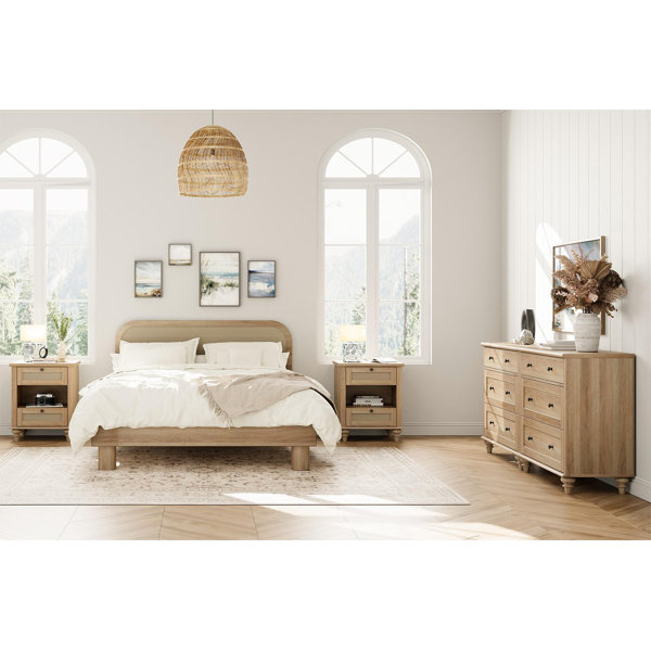 Sand & Stable™ Scarlett 4 Piece Dresser And Nightstand Sets, Two 3 Drawer Dressers & Two Rattan ...